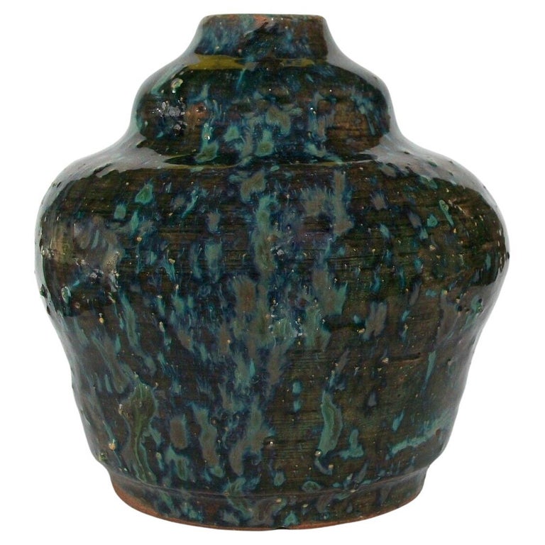 Art Nouveau Studio Pottery Vase, Terracotta with Splash Glaze, 20th ...