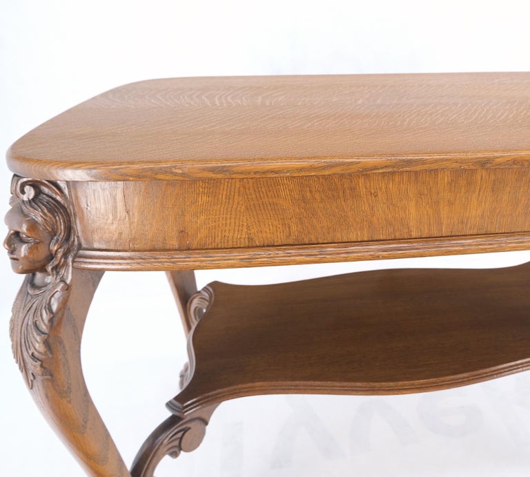 Art Nouveau Style Carved Faces Ball and Claw Feet Rounded Oak Desk ...