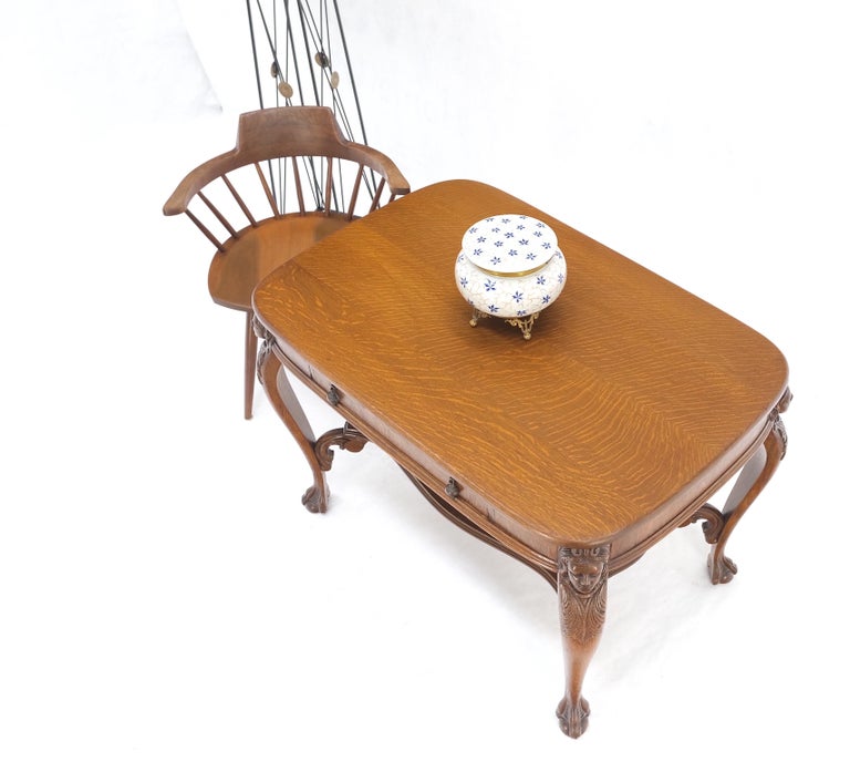 Art Nouveau Style Carved Faces Ball and Claw Feet Rounded Oak Desk ...