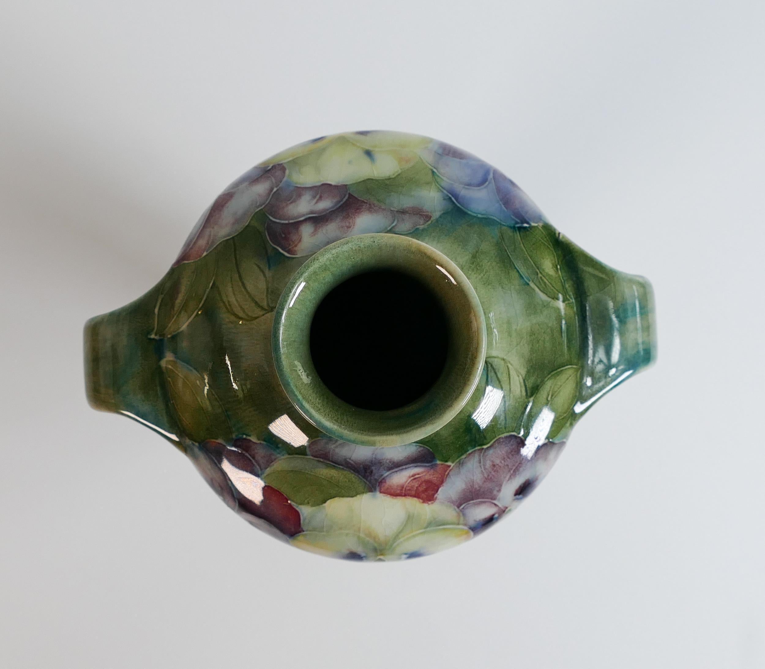 Art Nouveau style MOORCROFT PANSY pattern twin-handled vase. For Sale ...