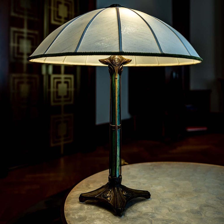 Art Nouveau Table Lamp with Loetz Glass Inlays Bronze Glasgow Rose ...