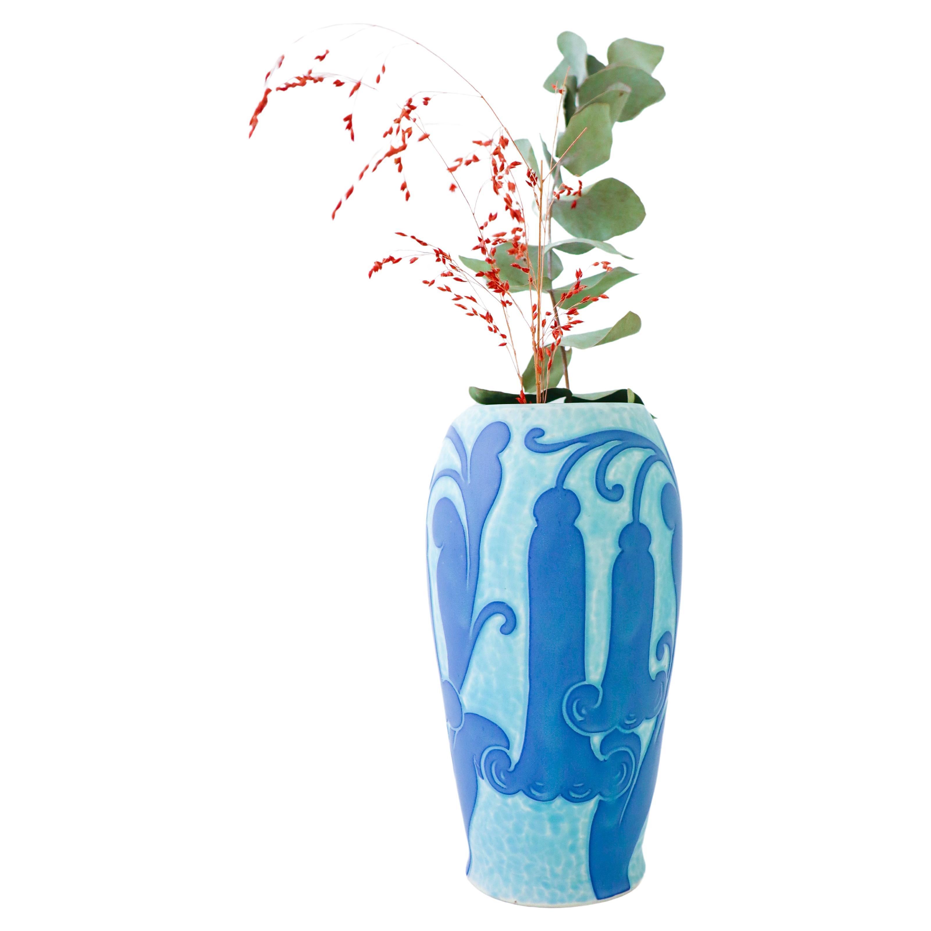 Art Nouveau Vase Ceramics, Floral Turquoise and Blue Josef Ekberg ...