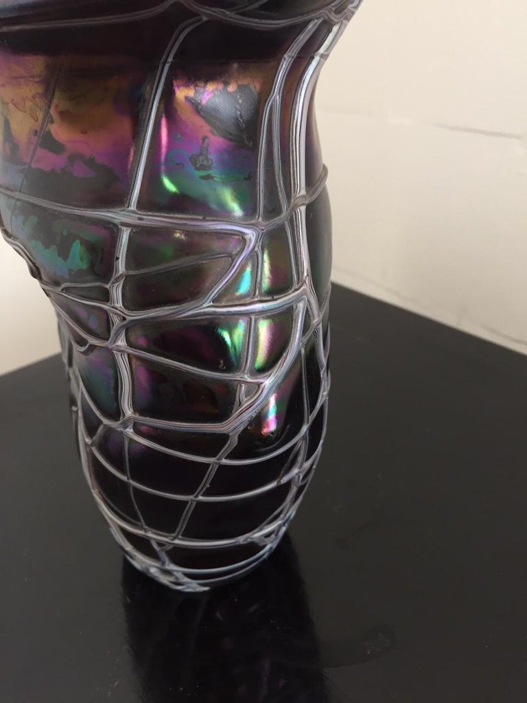 Art Nouveau Vase Pallme Koenig and Habel Aubergine and Green Iridescent ...