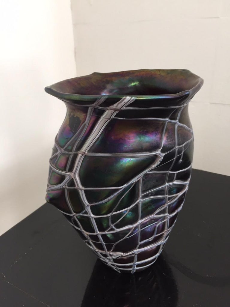 Art Nouveau Vase Pallme Koenig and Habel Aubergine and Green Iridescent ...