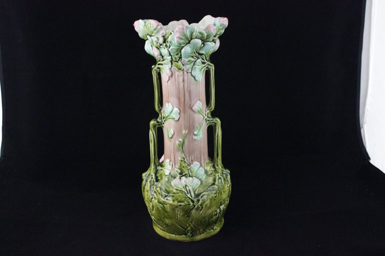 Art Nouveau Vases with Children and Foliage, Cecoslovakia, 1900s, Set of 2 For Sale at 1stDibs