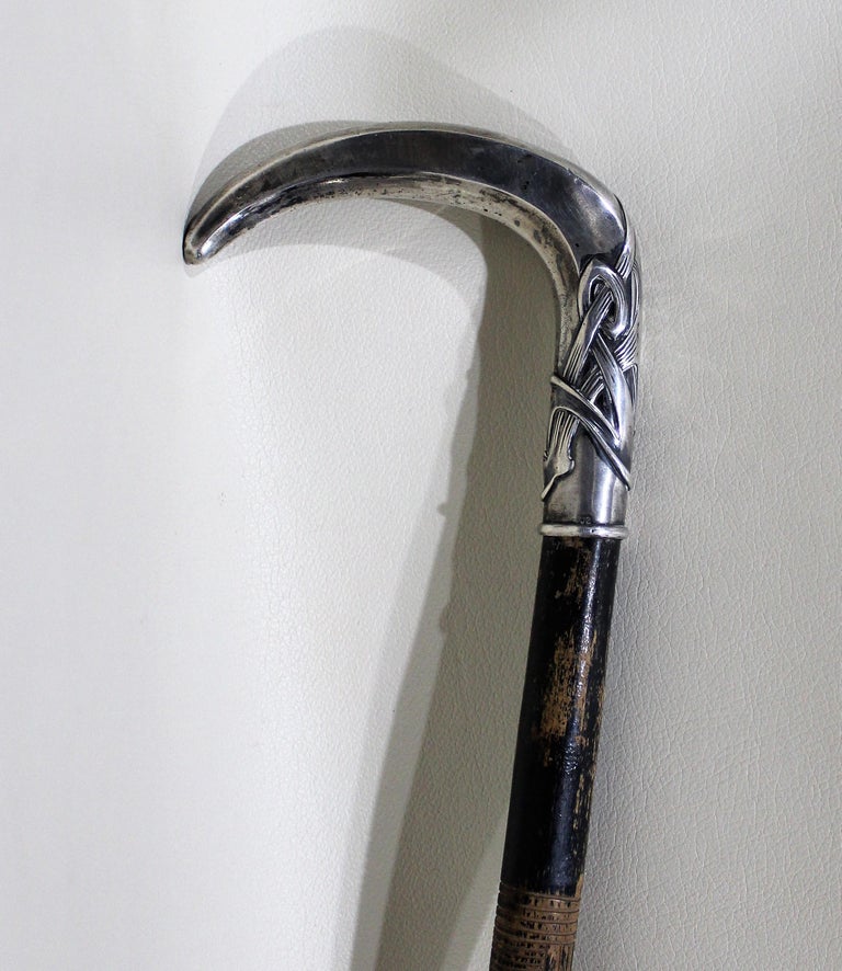 Art Nouveau Walking Stick Cane with Sterling Silver Handle at 1stDibs ...