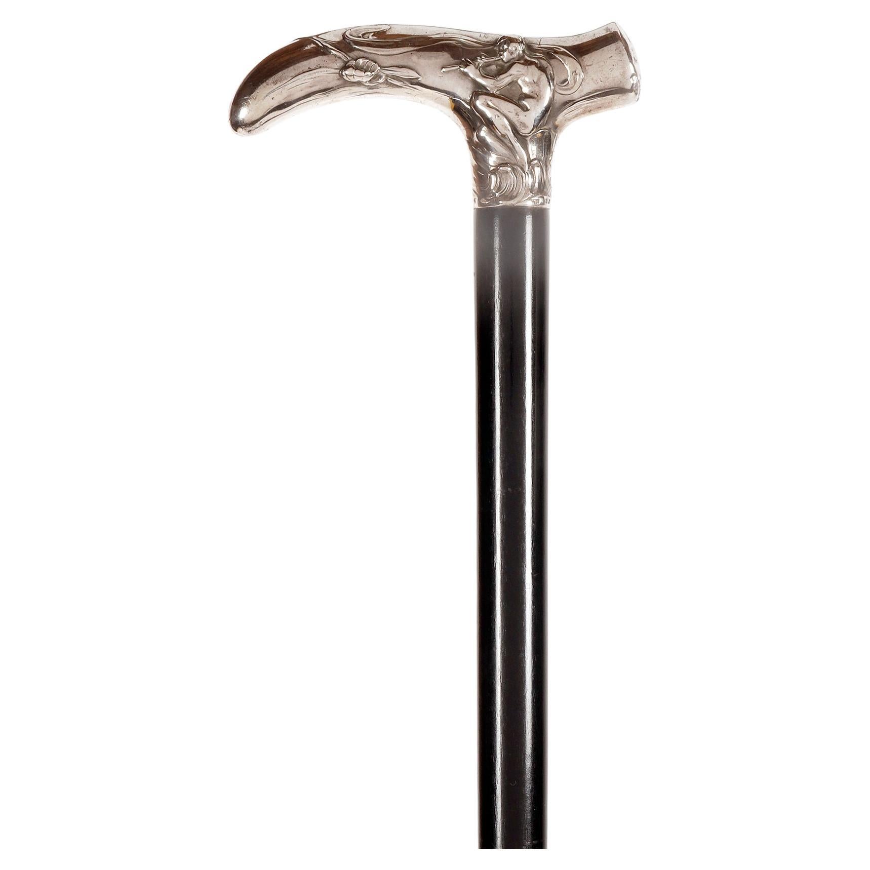 Art nouveau walking stick depicts the God Pan and the nymph Echo ...