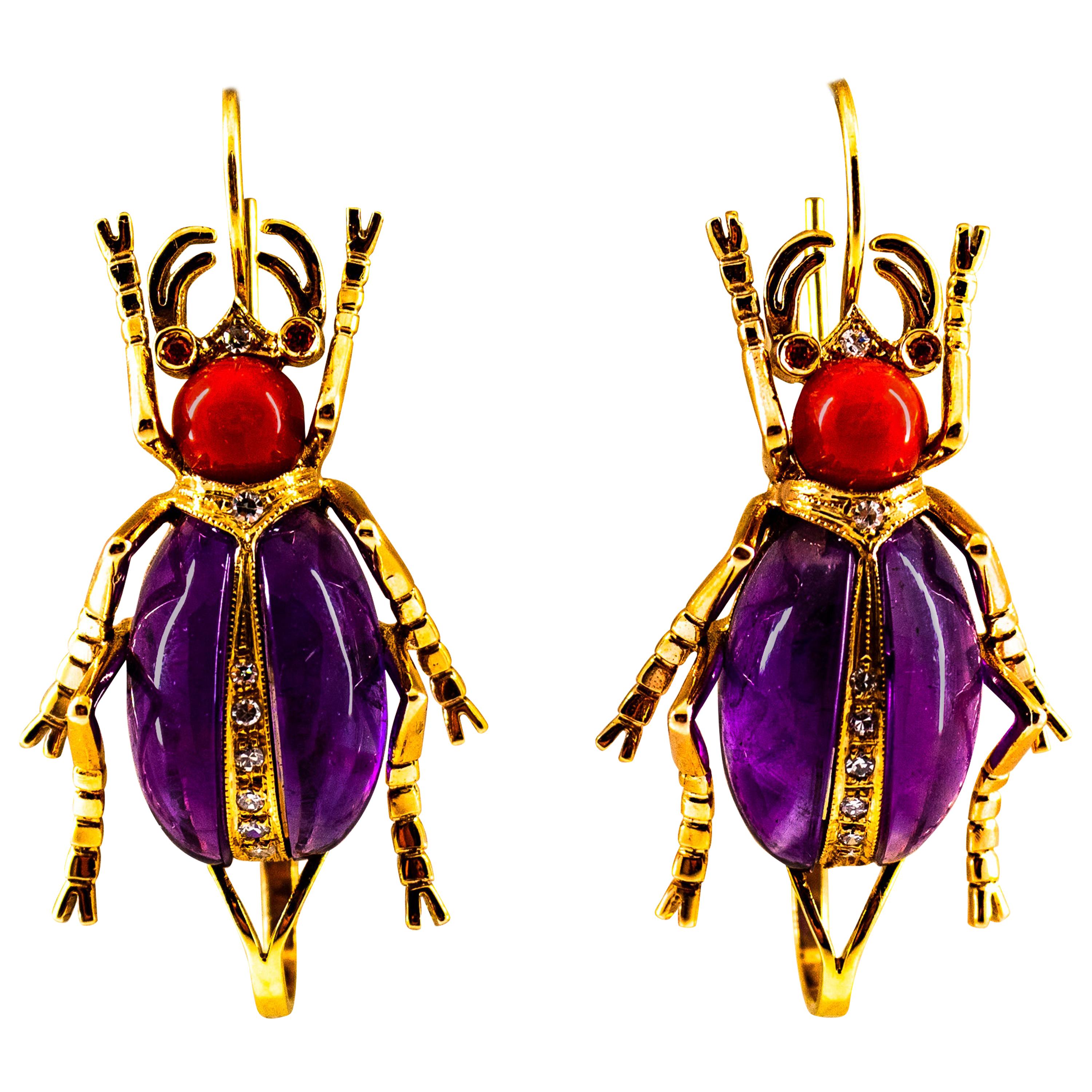 White Diamond Ruby Amethyst Turquoise Lapis Yellow Gold Lever-Back ...