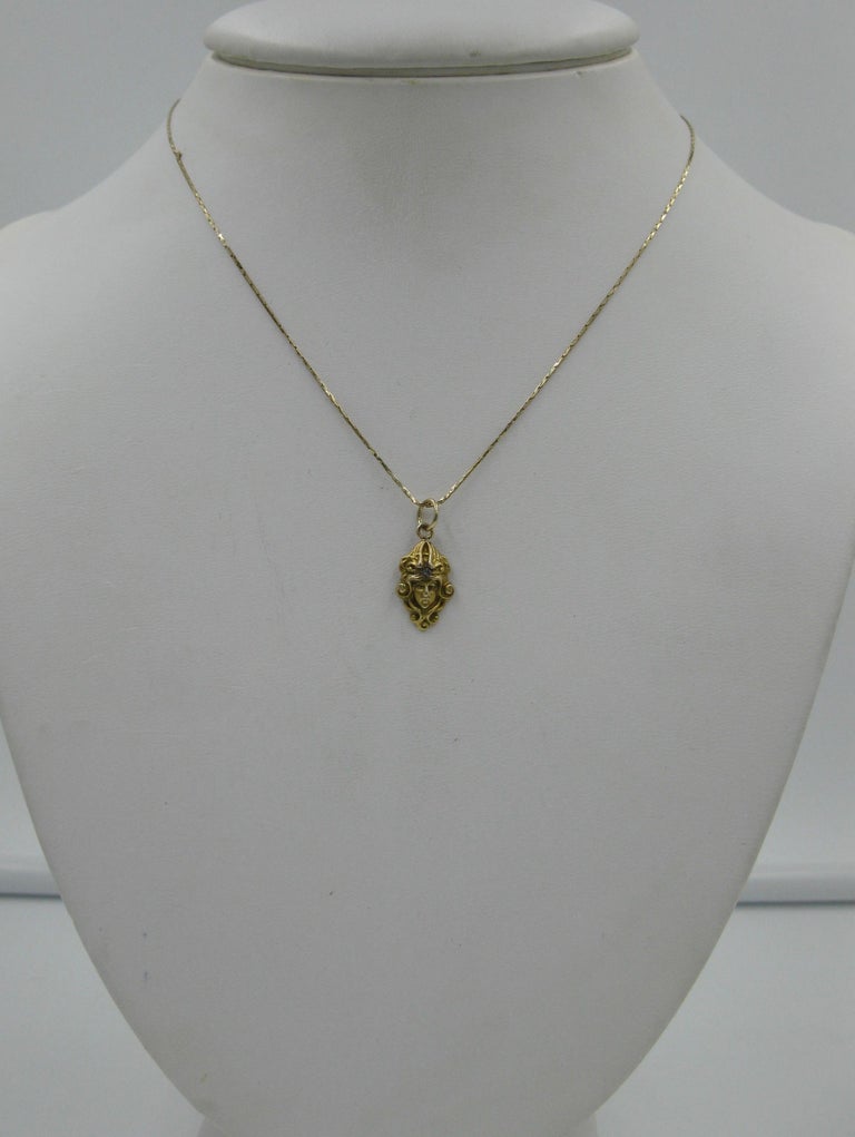 Art Nouveau Woman Goddess Rose Cut Diamond Pendant 14 Karat Gold Belle ...