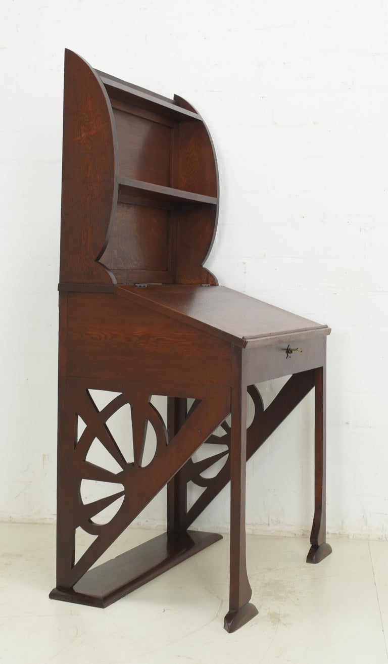 Art Nouveau Writing Desk with Shelf Top in Oak, 1910 For Sale at 1stDibs
