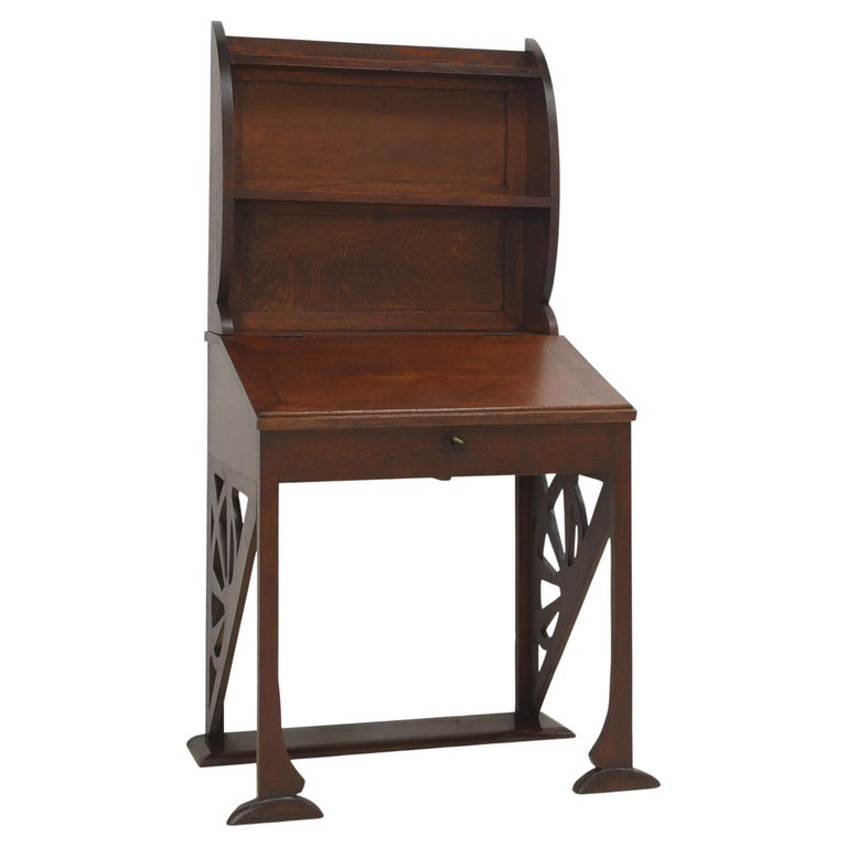 Art Nouveau Writing Desk with Shelf Top in Oak, 1910 For Sale at 1stDibs