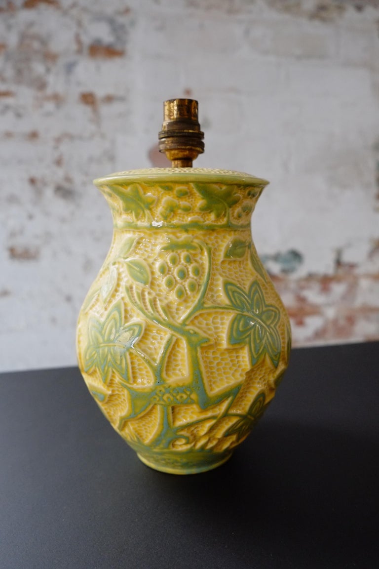 Art Nouveau Yellow Ceramic Table Lamp with Deer Motif Made in England ...