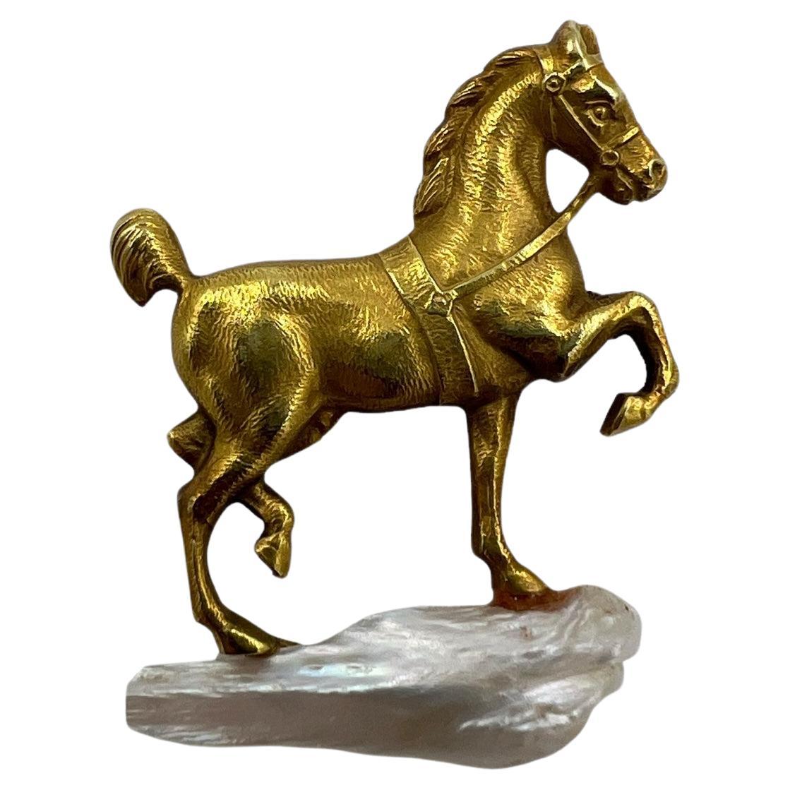 Art Nouveau Yellow Gold Horse On A Pearl Rock Brooch Circa 1900 For ...