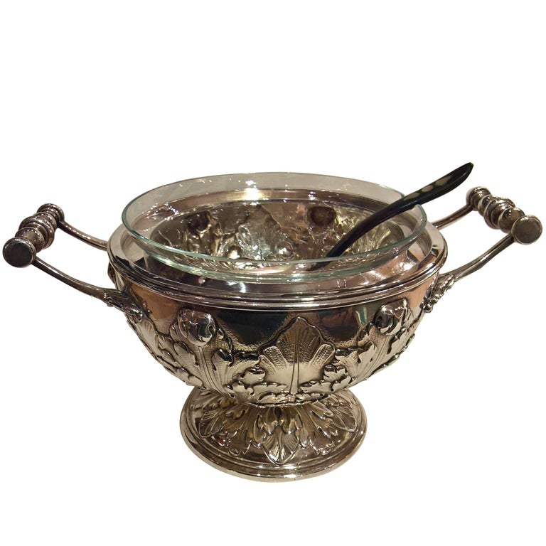 Art Noveau German Silver Caviar Server Bowl with Crystal Bowl and Spoon ...