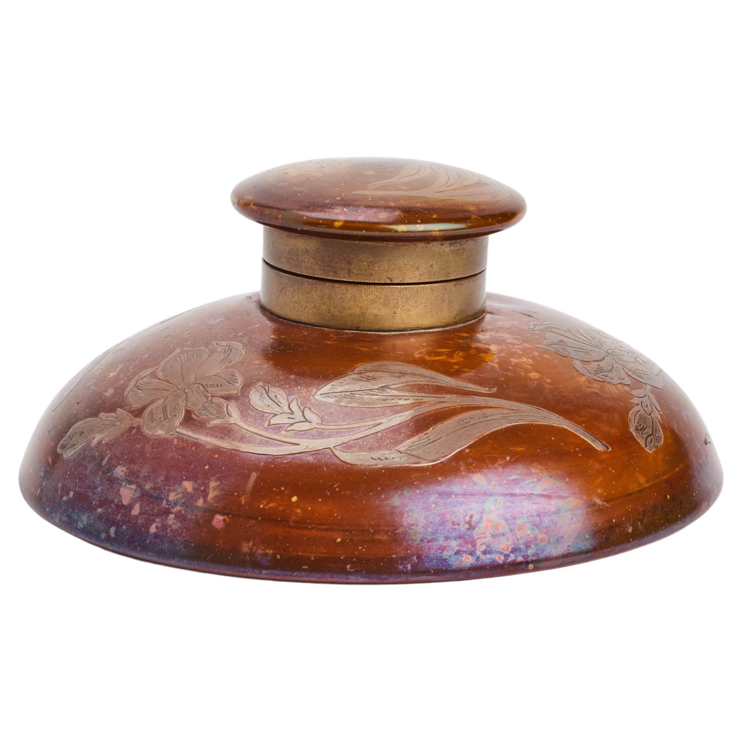 Early 1900s French Faience Inkwell in the Style of Emile Galle at 1stDibs