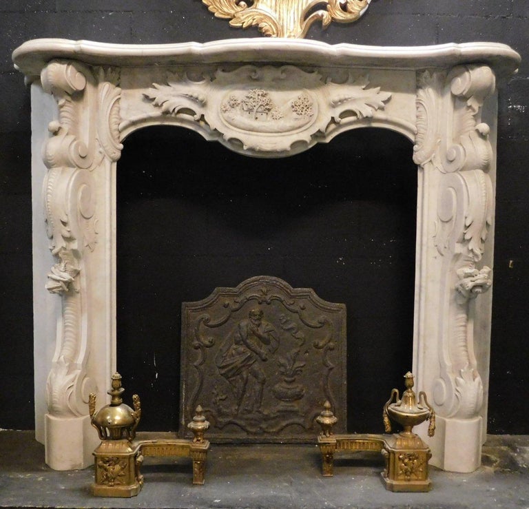 Art Noveau Mantel Fireplace in White Carrara Marble, Early 1900s, Italy ...
