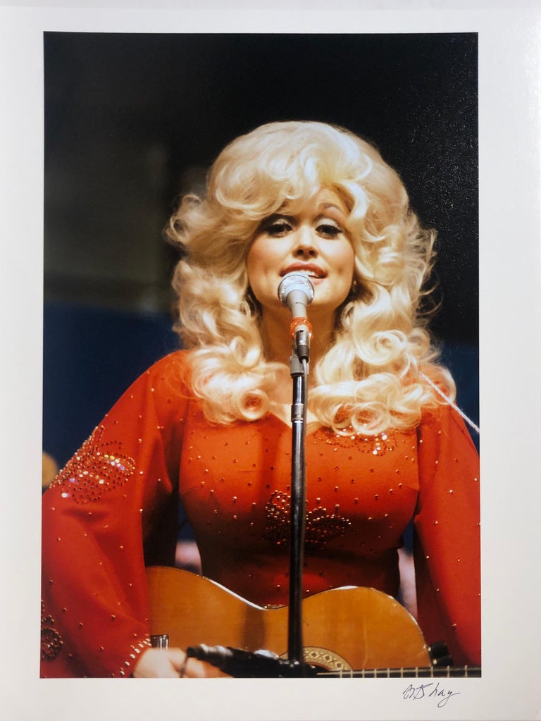 Art Shay - Dolly Parton, 1976 - Portrait, Bright Red Dress and Guitar ...