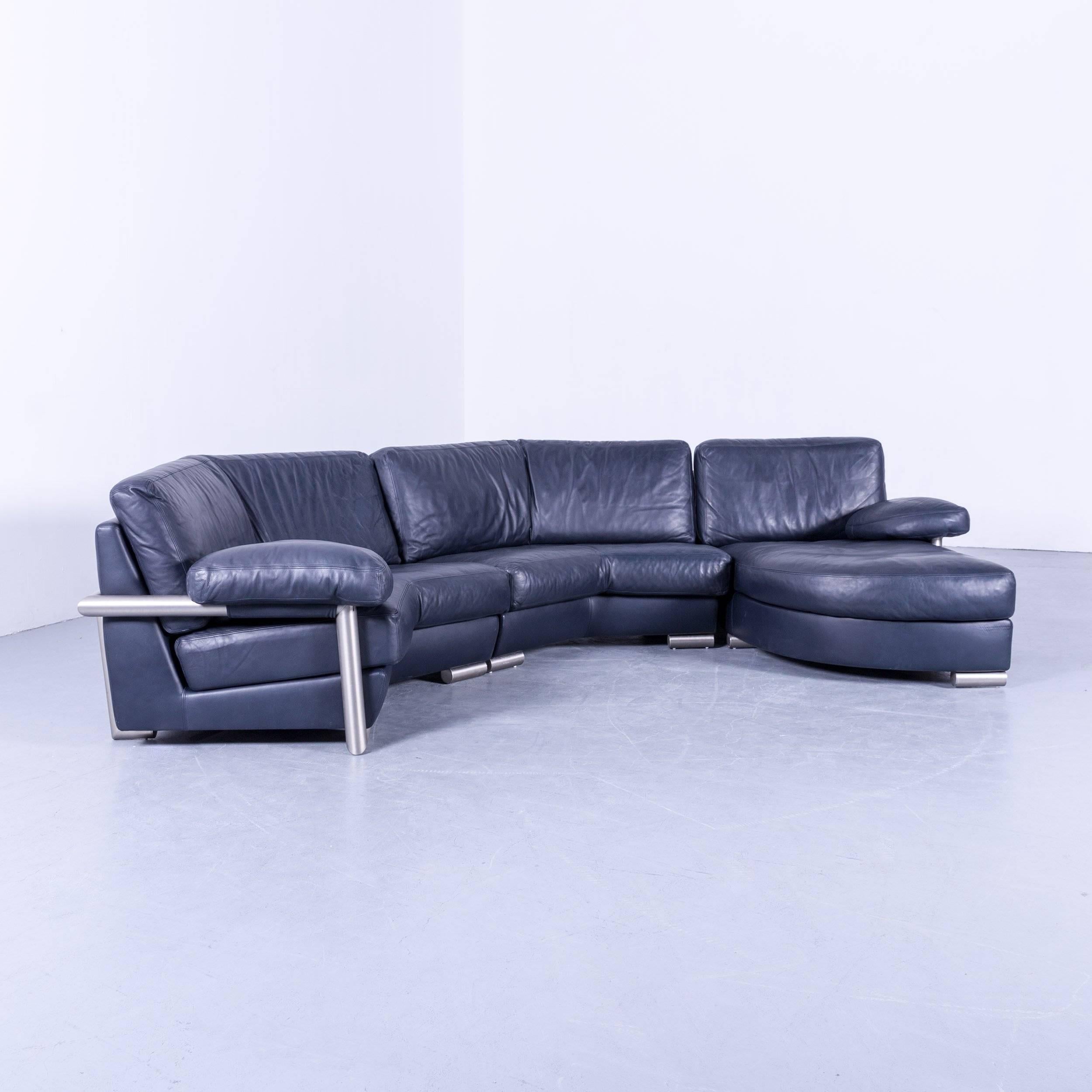 Artanova Medea Designer Blue Leather Corner Sofa Made in Switzerland at ...