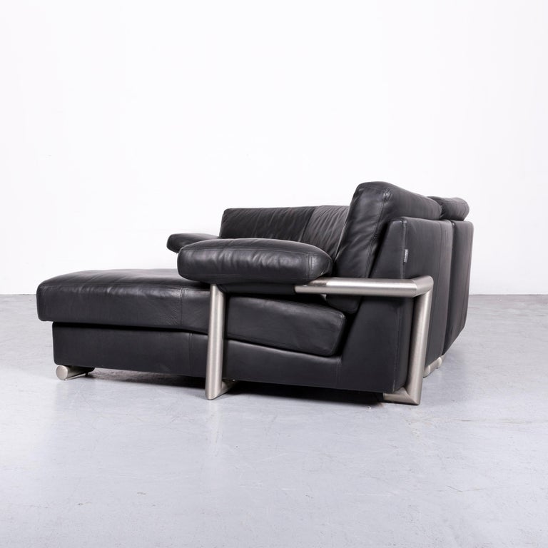 Artanova Medea Designer Leather Sofa Black Genuine Leather Corner Sofa ...