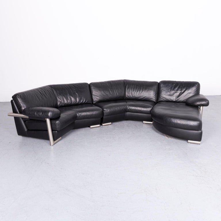 Artanova Medea Designer Leather Sofa Black Genuine Leather Corner Sofa ...