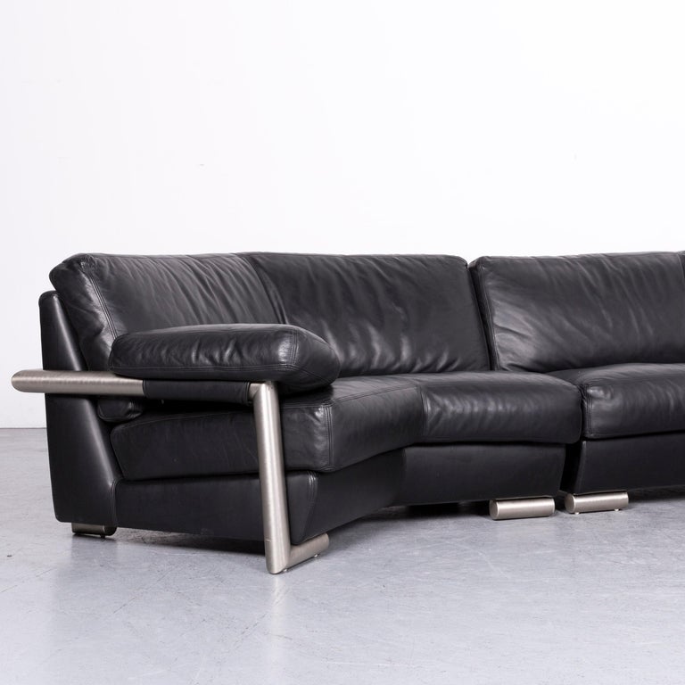 Artanova Medea Designer Leather Sofa Black Genuine Leather Corner Sofa ...