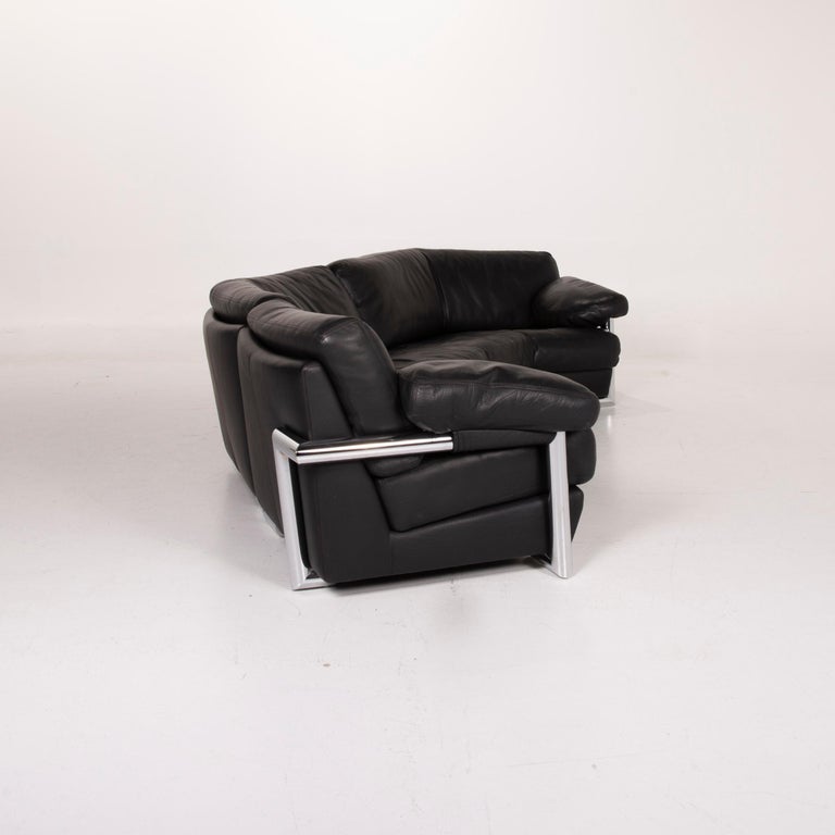 Artanova Medea Leather Sofa Black Corner Sofa For Sale at 1stDibs