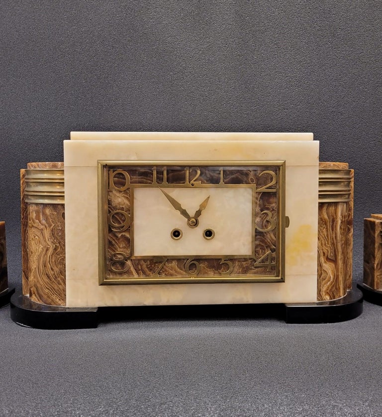 Artdeco French Marble Grey Yellow, Black Mantel Clock with 2 More ...