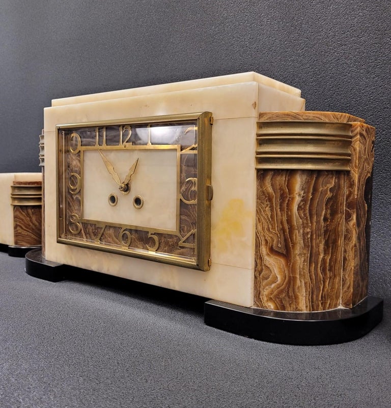 Artdeco French Marble Grey Yellow, Black Mantel Clock with 2 More ...