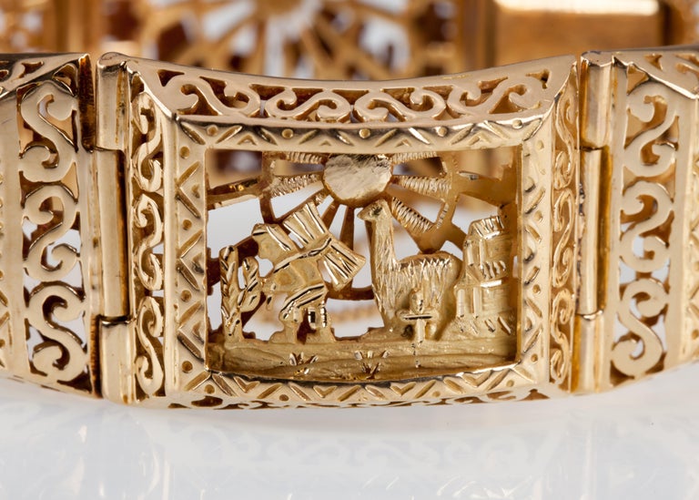 Arte Orfebre Peruvian Shadowbox Scene Bracelet in Yellow Gold For Sale ...