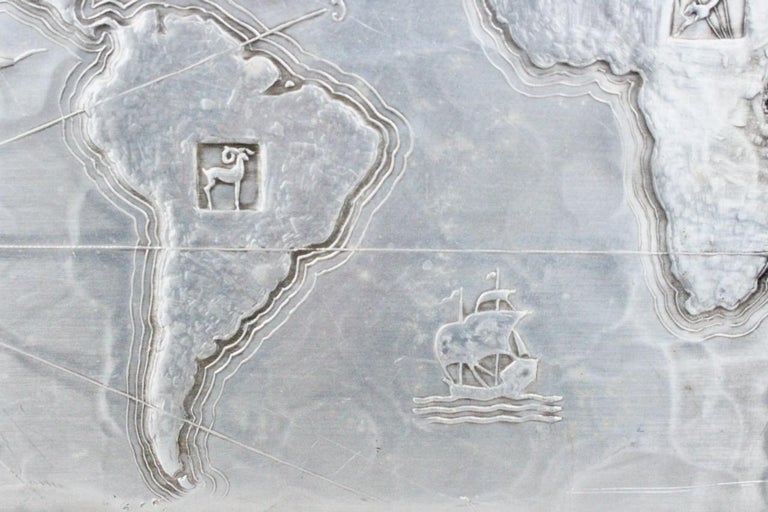 Arthur Amour Hammered Aluminum "World Map" Magazine Stand, 1930s For ...