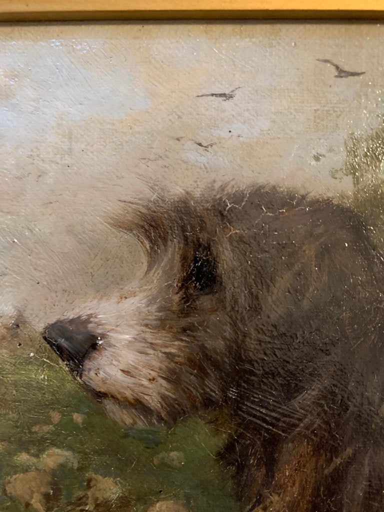 Arthur Batt - English Antique oil portrait of an old hound or dog in a ...