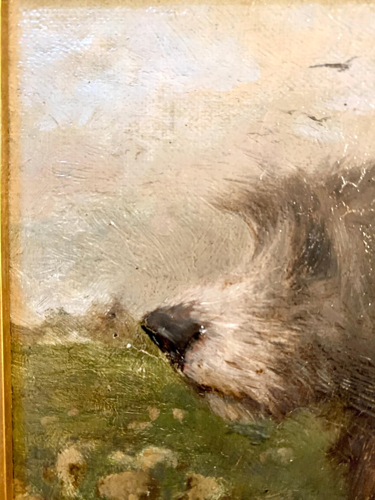 Arthur Batt - English Antique oil portrait of an old hound or dog in a ...