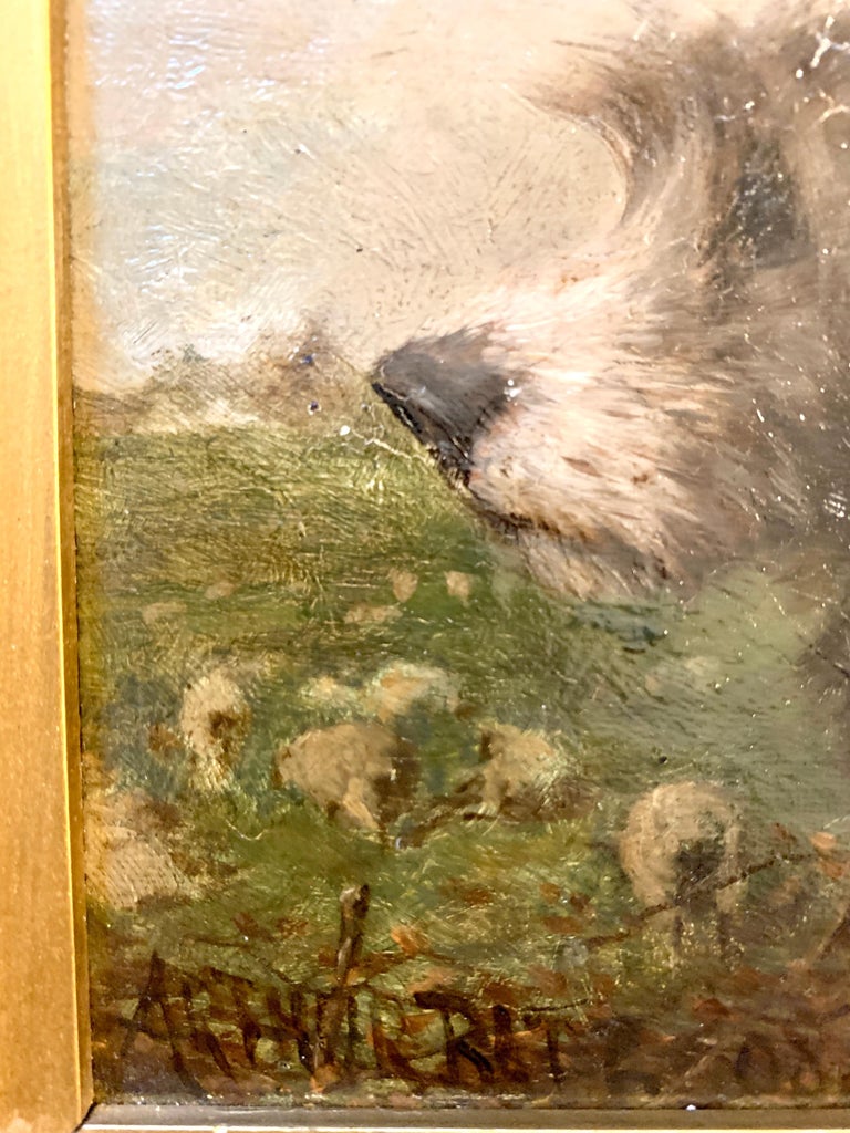 Arthur Batt - English Antique oil portrait of an old hound or dog in a ...