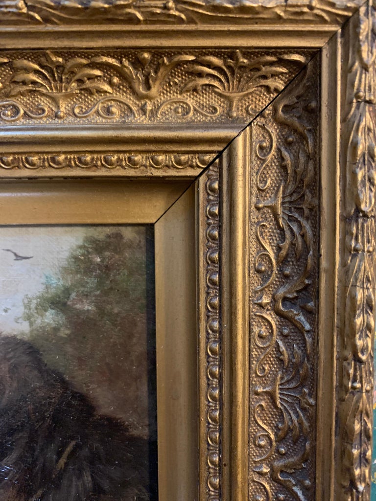 Arthur Batt - English Antique oil portrait of an old hound or dog in a ...