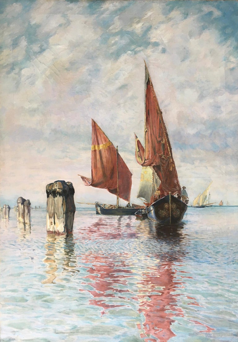 Arthur Calame - Fishing boats on the lagoon of Venice For Sale at 1stDibs