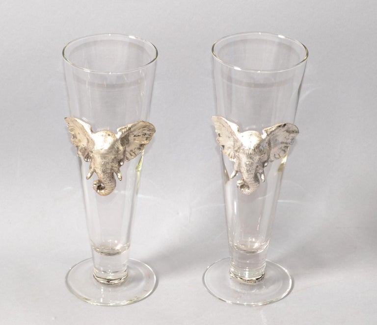 Arthur Court 1997 Safari Cast Aluminium Elephant Pilsner Beer Glass Set ...