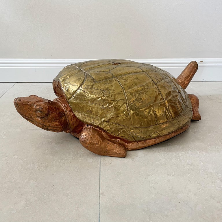 Arthur Court Copper and Brass Clad Lifesize Turtle Box For Sale at 1stDibs