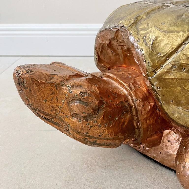 Arthur Court Copper and Brass Clad Lifesize Turtle Box For Sale at 1stDibs