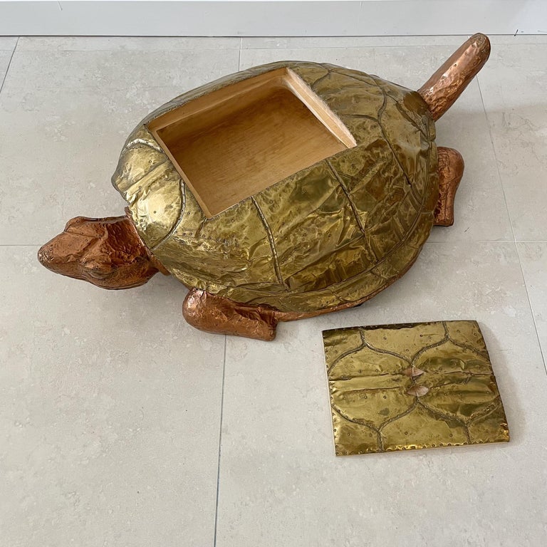 Arthur Court Copper and Brass Clad Lifesize Turtle Box For Sale at 1stDibs