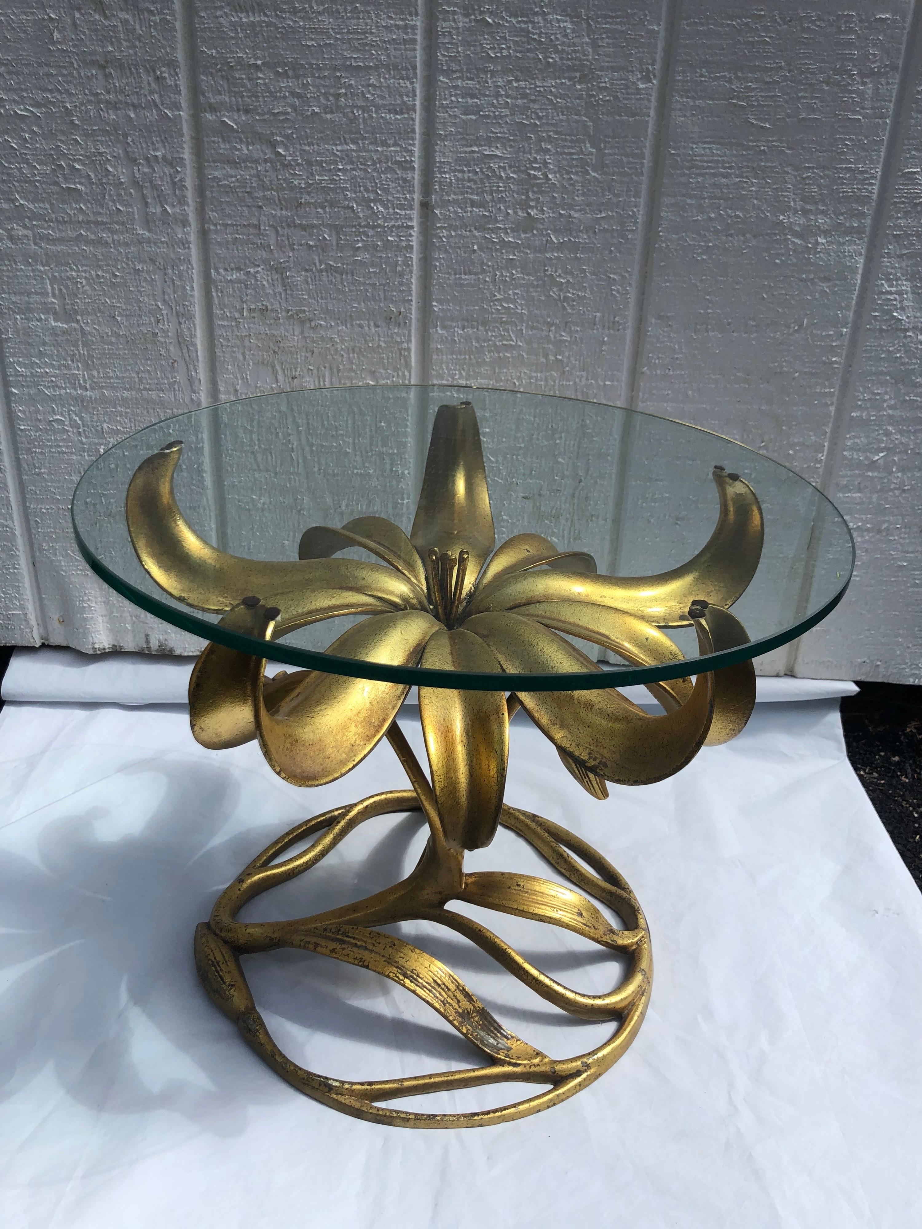 Arthur Court Gilt Lily Side Table at 1stDibs