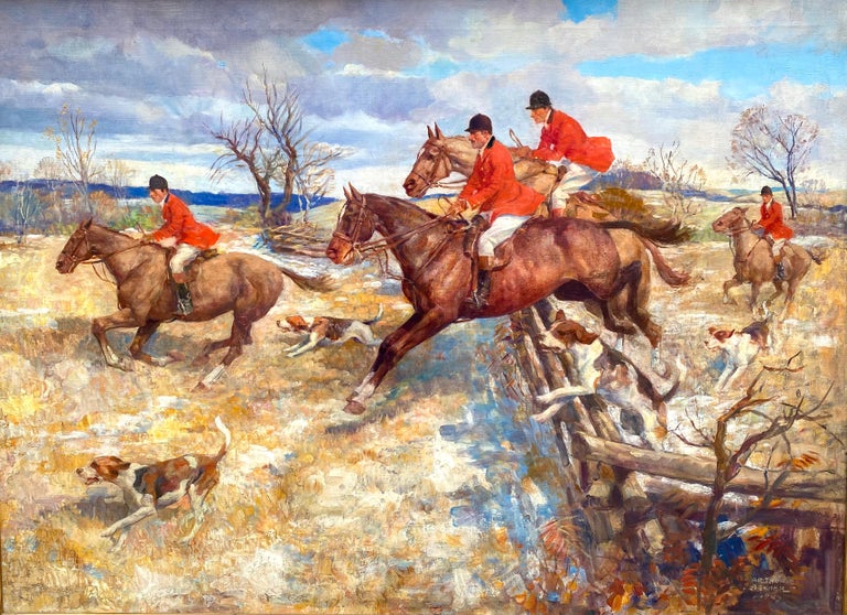 Arthur E. Becher - “Fox Hunt, Jumping the Fence” For Sale at 1stDibs