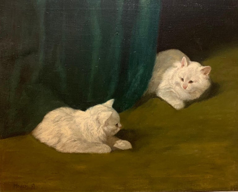 Arthur Heyer - Two White Cats Relaxing Among Green Curtains by Arthur ...