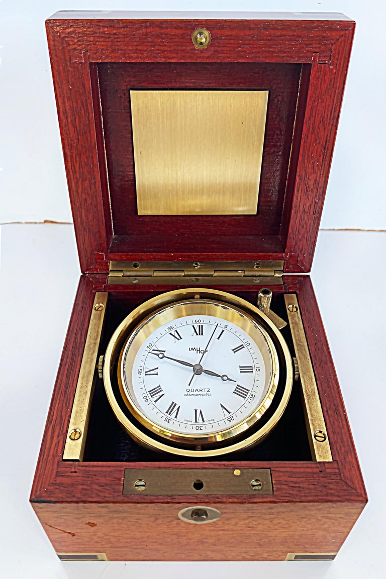 Arthur Imhof Swiss Nautical Chronometer in Brass, Wood Case, 20th ...