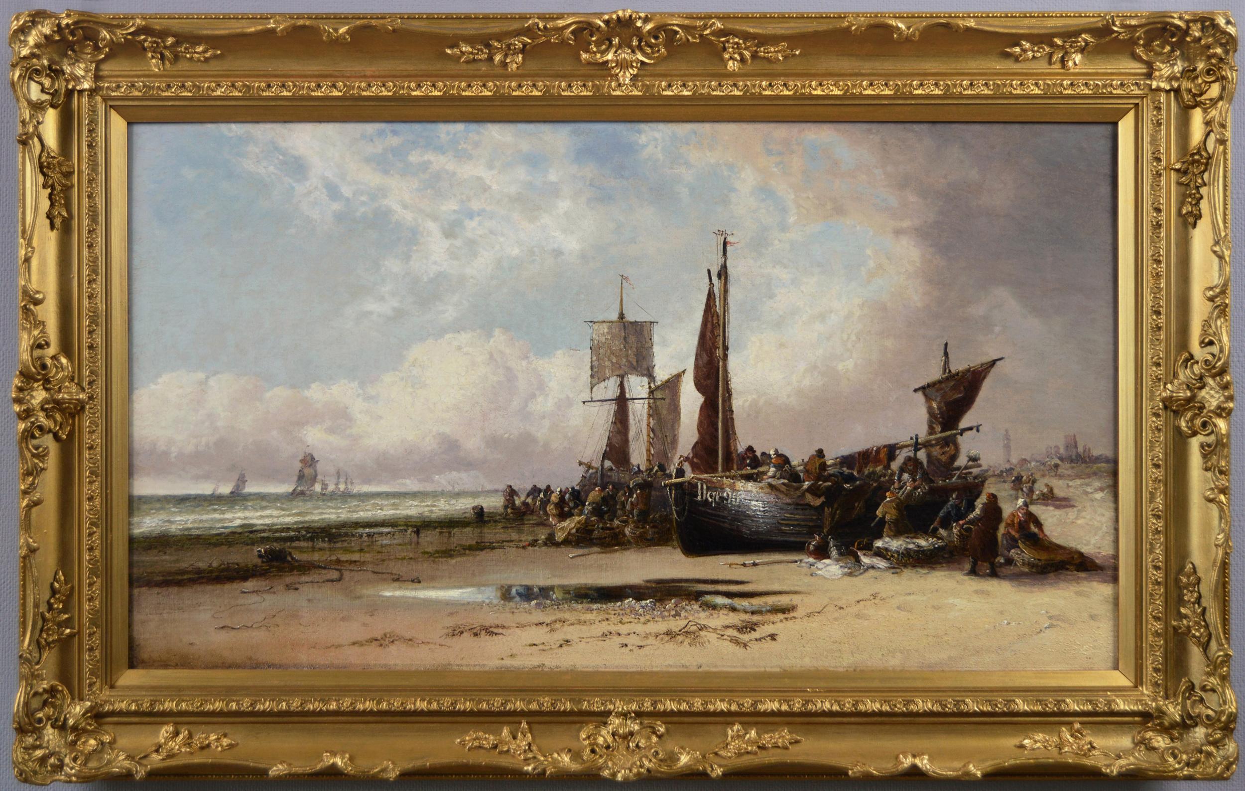 Arthur Joseph Meadows - 19th Century seascape oil painting of fishing ...