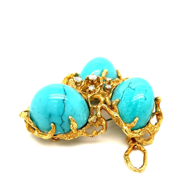 Arthur King Turquoise Gold Pendant Brooch For Sale at 1stDibs