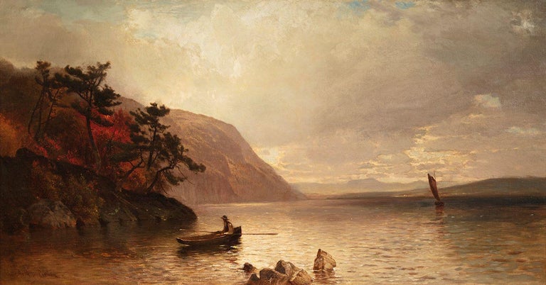 Arthur Parton - Autumn Scene with Boat For Sale at 1stDibs