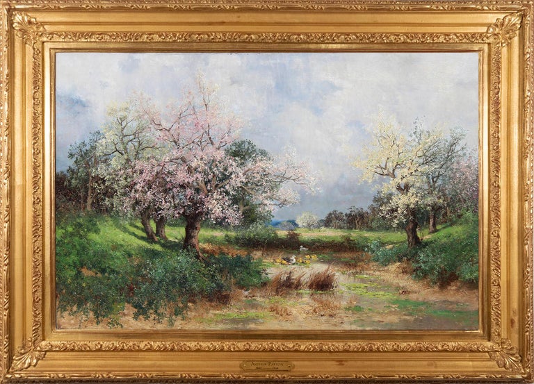 Arthur Parton - Landscape with Blossoming Trees and Ducks by Arthur ...