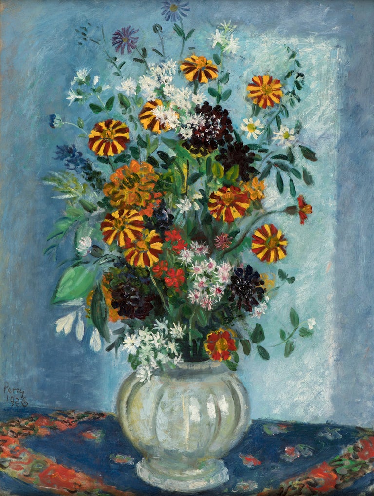 Arthur Percy - Flowers Against a Blue Wall For Sale at 1stDibs