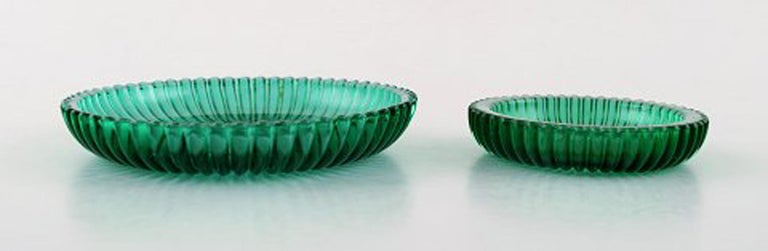 Arthur Percy for Nybro Sweden, Collection of Green Art Glass, 9 Pieces ...