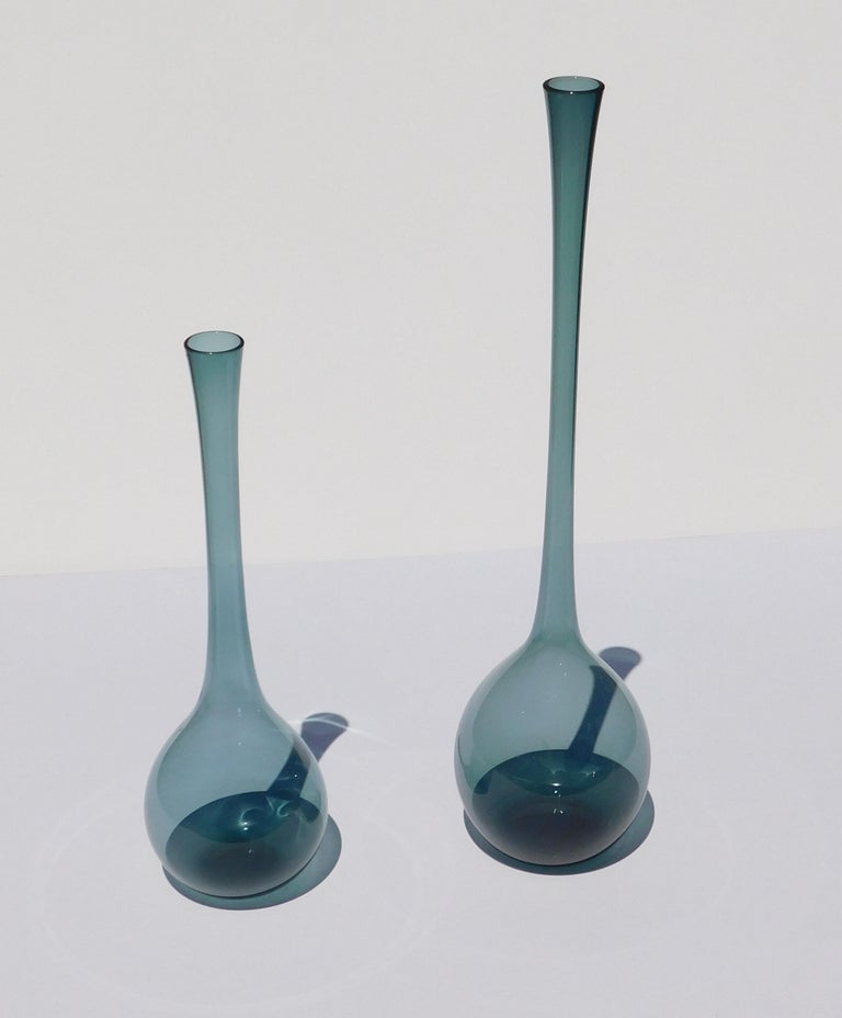 Arthur Percy Pair of Art Glass Vases for Gullaskruf, Sweden, Smoky Blue ...